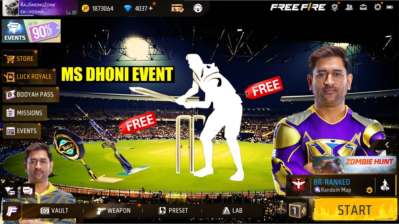 Free Rewards Ms Dhoni Event Free Fire | Thala Event Free Fire india ...