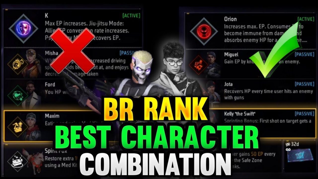 BEST CHARACTER SKILL COMBINATION BR RANK PUSH FREEFIRE BEST RANK PUSH ...