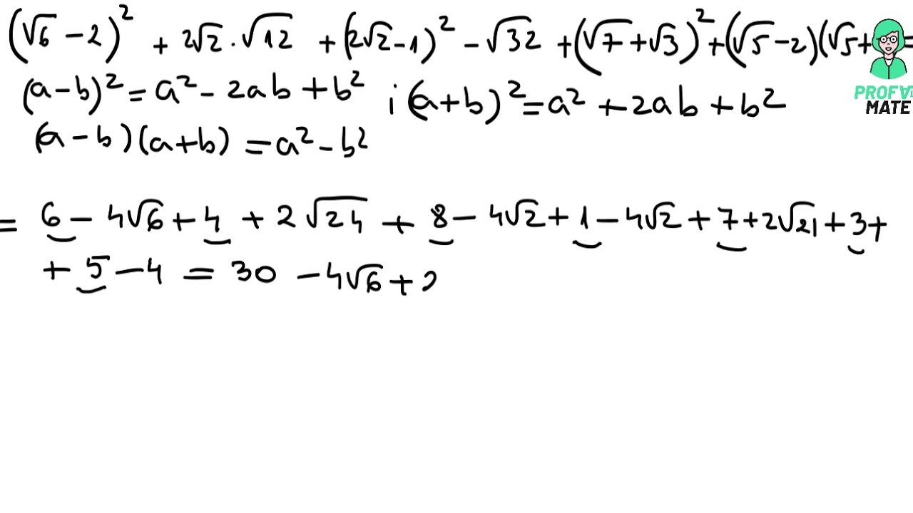 5.9. Calcule cu radicali, formule de calcul prescurtat - YouTube