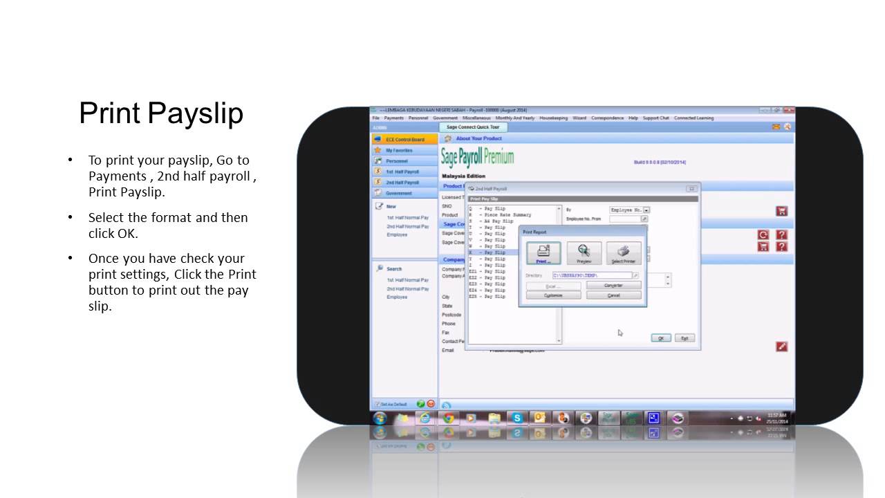 Sage Payroll 2015 - Print Payroll Slip (Quickstart) - YouTube