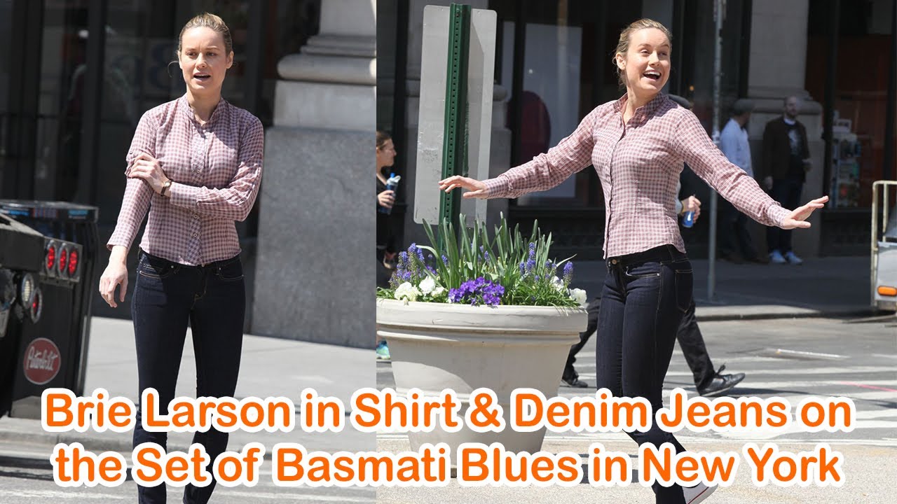 Brie Larson in Shirt & Denim Jeans on the Set of Basmati Blues in New ...