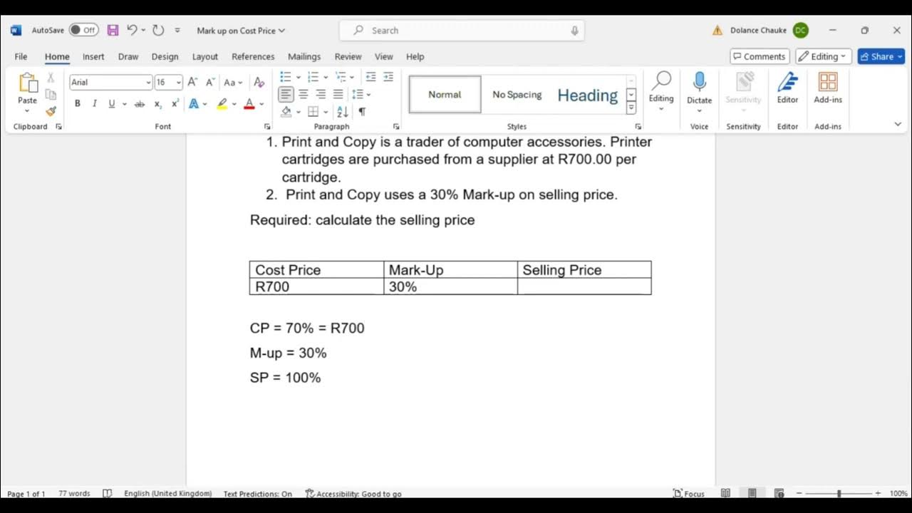 Accounting Lesson: Mark-up on Selling Price - YouTube