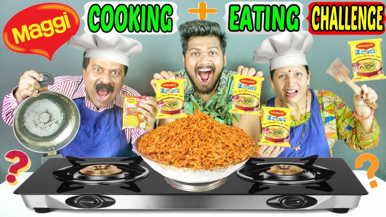 MOM VS DAD MAGGI COOKING & EATING CHALLENGE | MAGGI EATING COMPETITION ...