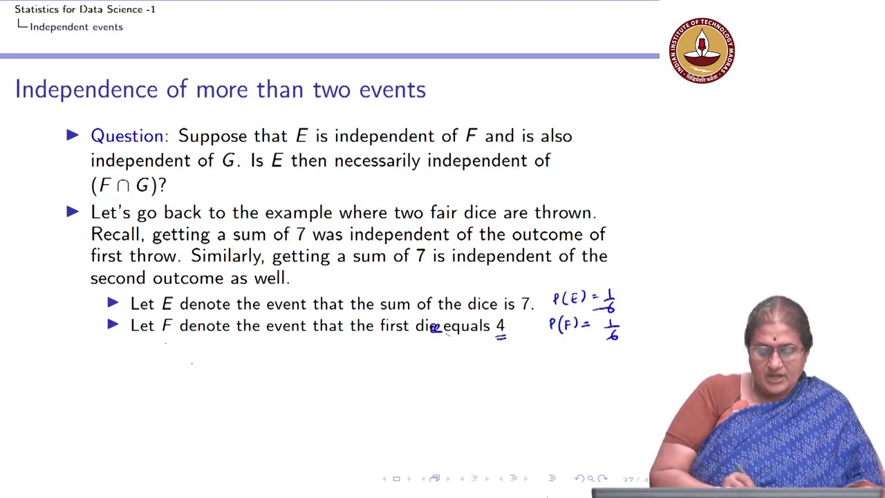 Lecture 7.6 - Conditional Probability - Independent events: properties ...