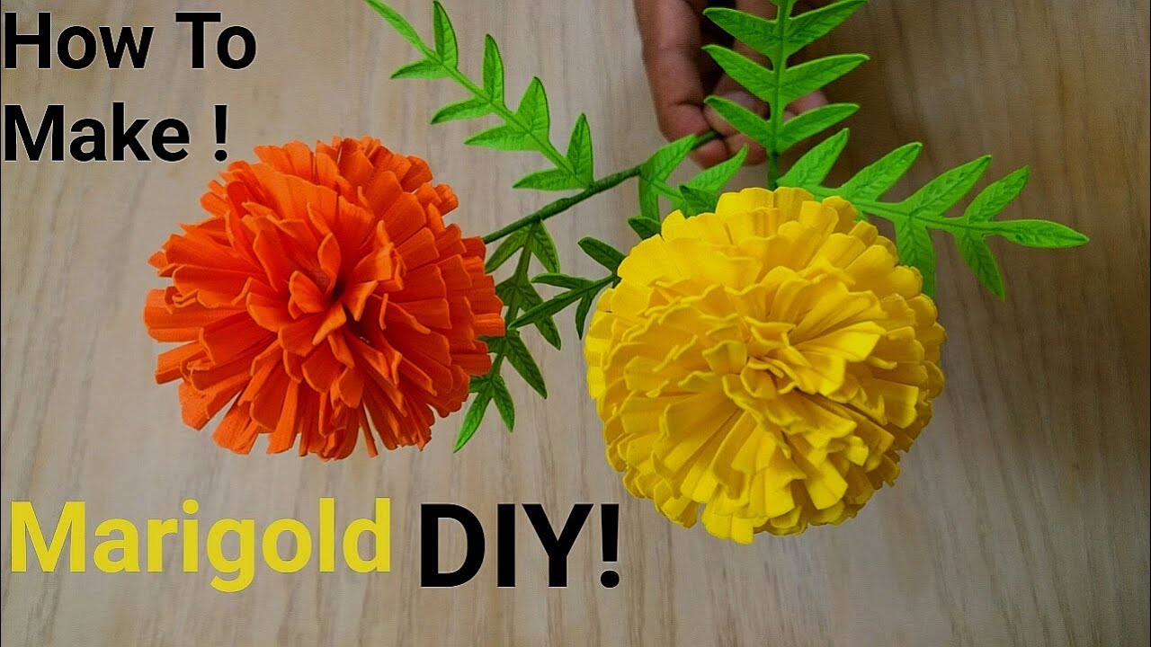 Marigold flower DIY | Making Marigold flowers | Homemade Marigold ...
