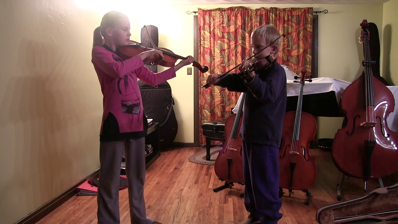 Bohemian Folk Song, for two violas, first improvisation, Vytas and Ieva Stalyga (age 7 and 9 ...