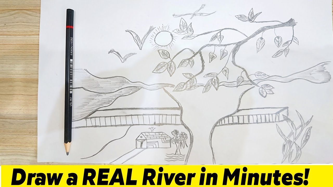 How to draw realistic river for beginners - YouTube