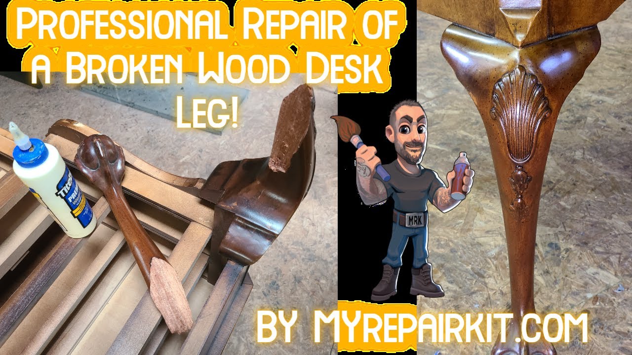 Professional repair of a wooden desk leg broken completely in half ...