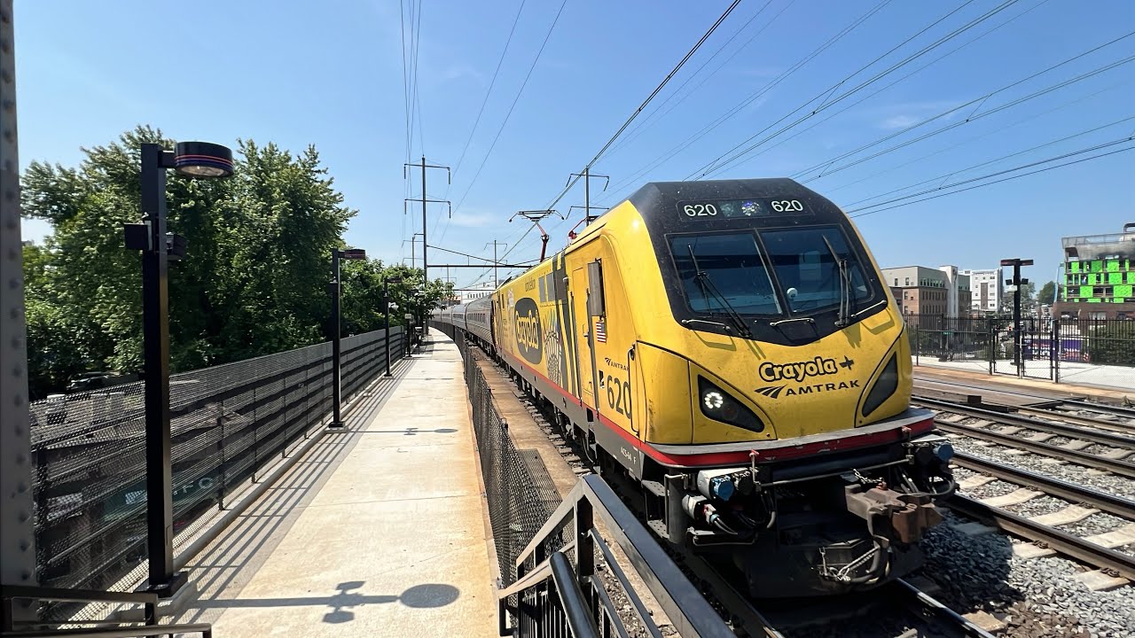 Amtrak Train ACS 64 #620 Crayola passes through Elizabeth - YouTube