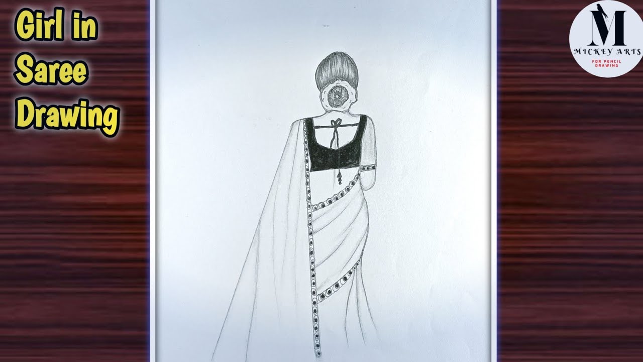 How To Draw A Beautiful Girl wearing Saree || Girl Backside Drawing ...