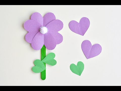 Paper Heart Flowers | Popsicle Stick Flowers with Heart Leaves - YouTube