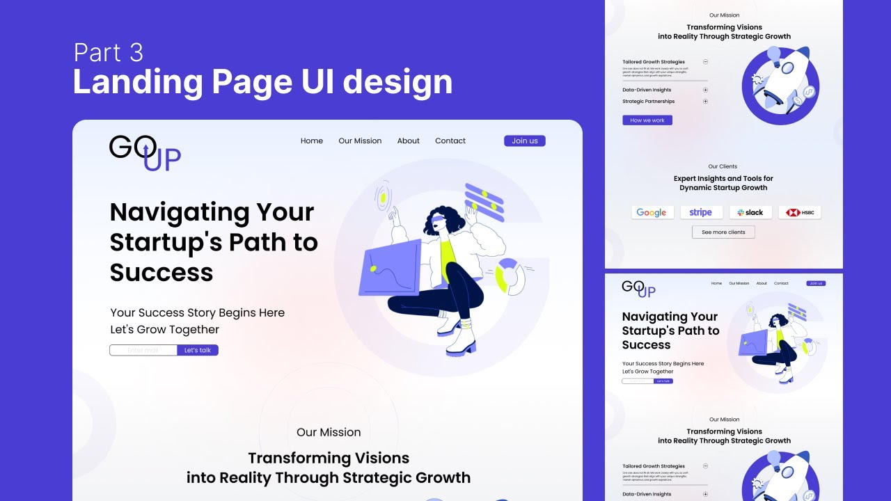 GO UP startup Landing Page UI design 3rd Page - YouTube