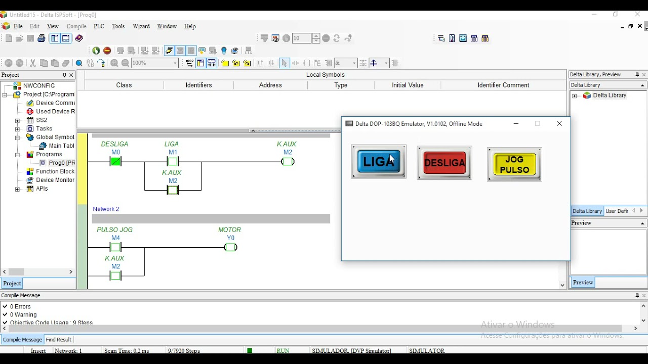 LIGA DESLIGA E JOG PULSO LADDER PLC DELTA E SIMULADOR. - YouTube