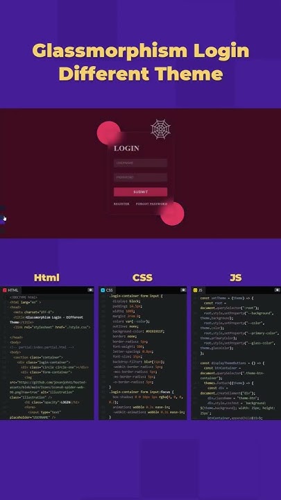 Glassmorphism login form in html and css #html5 #css3 #js #javascript #webdesign #ui #frontend ...