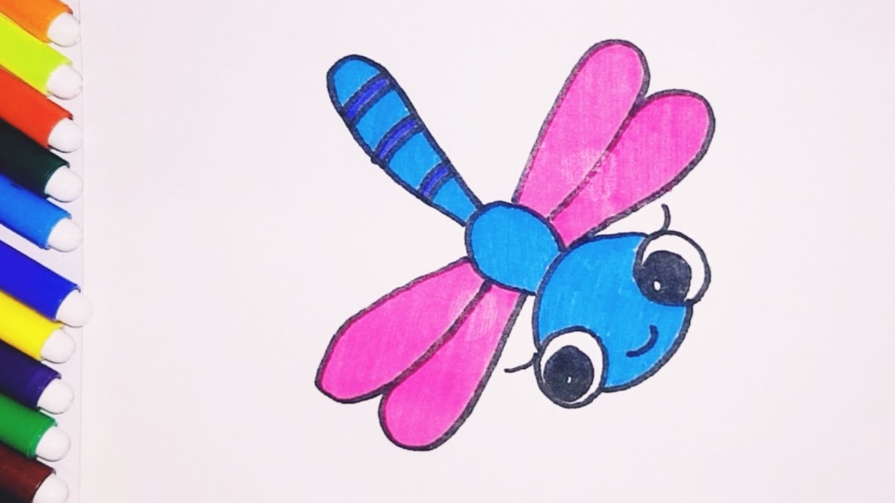 How to draw cute Dragonfly easy for kids|Dragonfly drawing painting and ...
