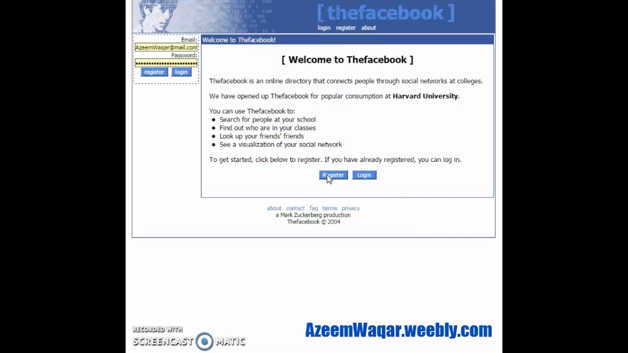 The First Edition of Facebook (2004) - YouTube