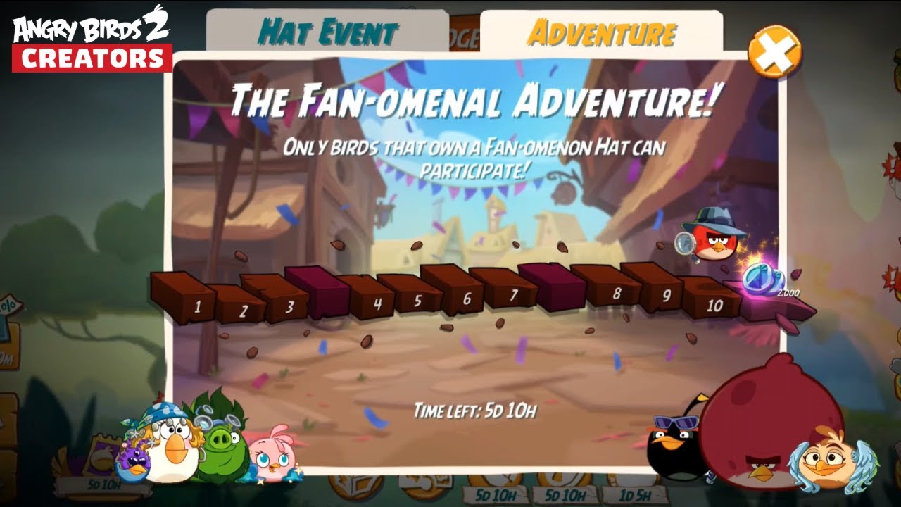 The Fan-Omenal Adventure levels 4 to 10 (no Terence hat) | Angry Birds 2 - YouTube