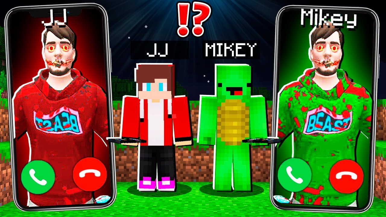 JJ Creepy MrBeast vs Mikey MrBeast CALLING to JJ and MIKEY at 3am ? - in Minecraft Maizen - YouTube