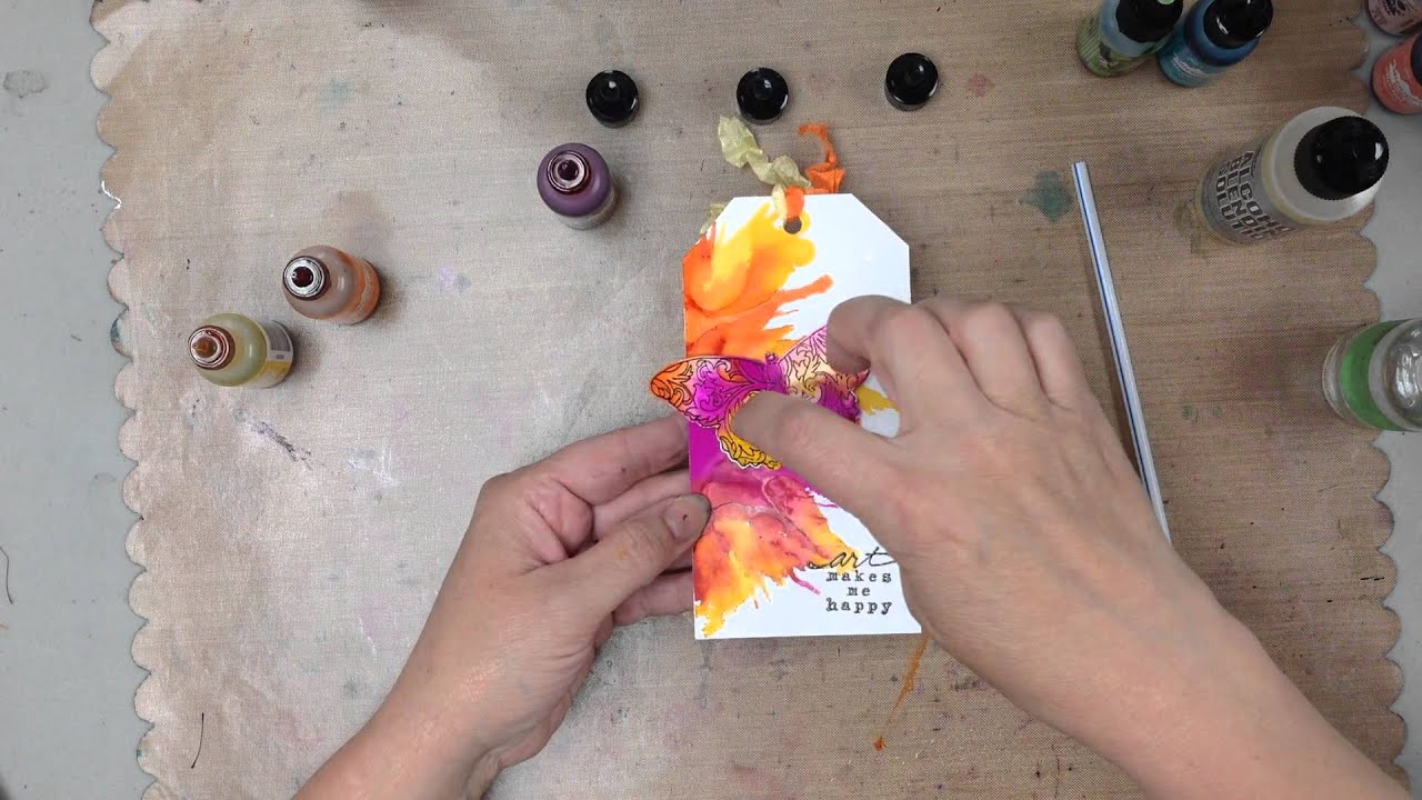 Alcohol inks and blowing through a straw - YouTube