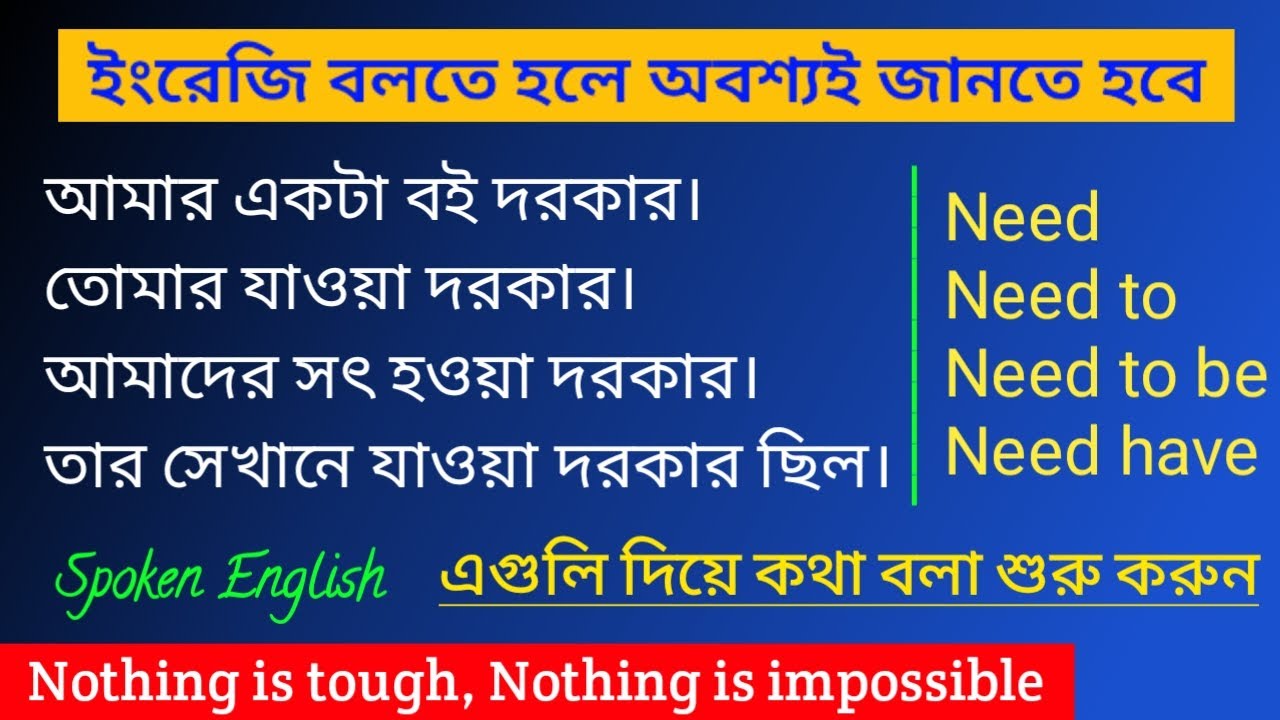 Use of 'Need' in English | English Sentence Structure With Need | How ...