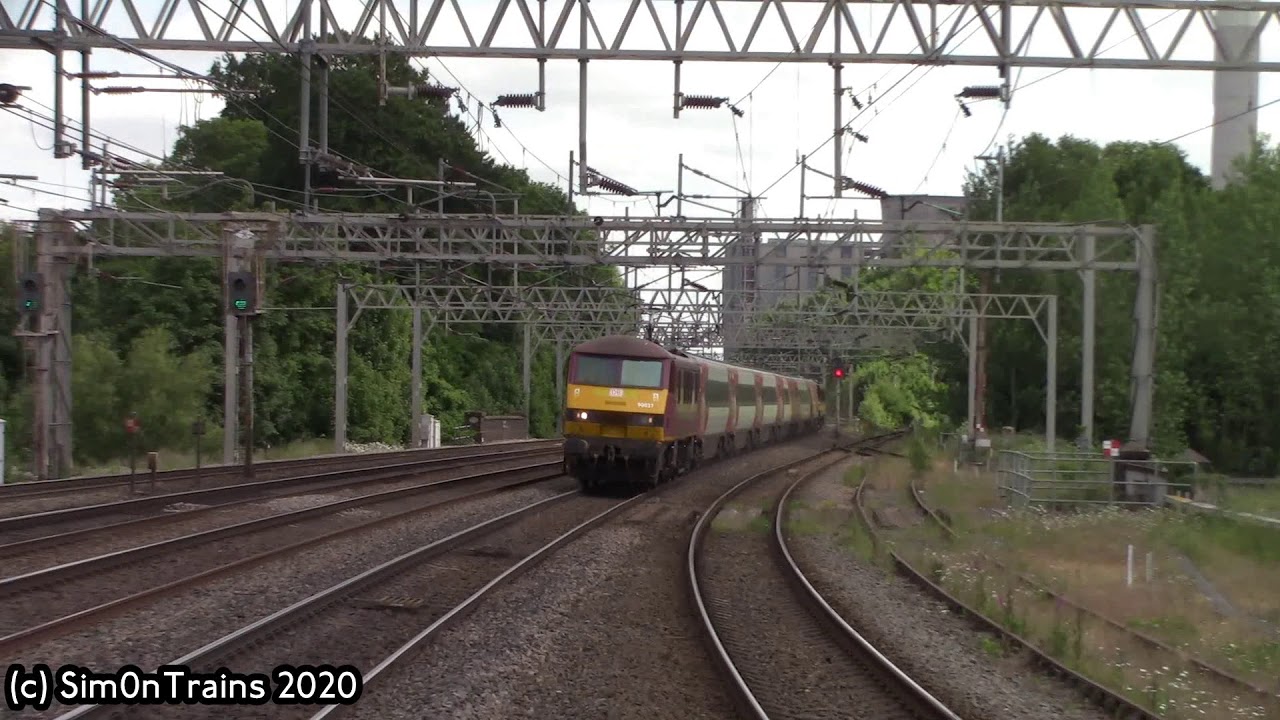 DB Cargo Class 90s, 90037 & 90026 with MK4s & 82201, Passing Rugeley ...
