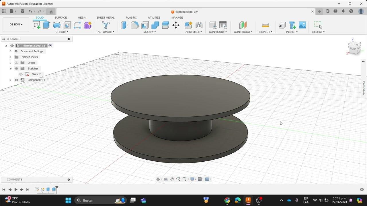 How to make a filament spool part #2 Autodesk Fusion 360 - YouTube