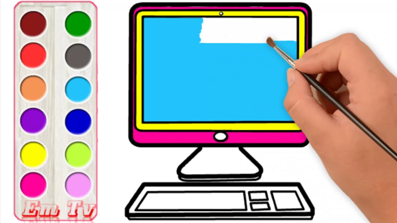 How to draw a computer EASY step by step for kids | Draw and color for ...