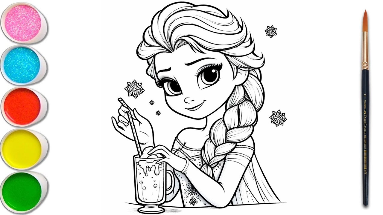 Cute Elsa Drawing for Kids, Painting & Coloring for Kids | Let's Elsa ...