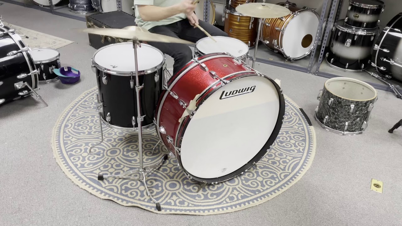 1960s Ludwig Red Sparkle 10x28 Scotch Bass Drum - YouTube