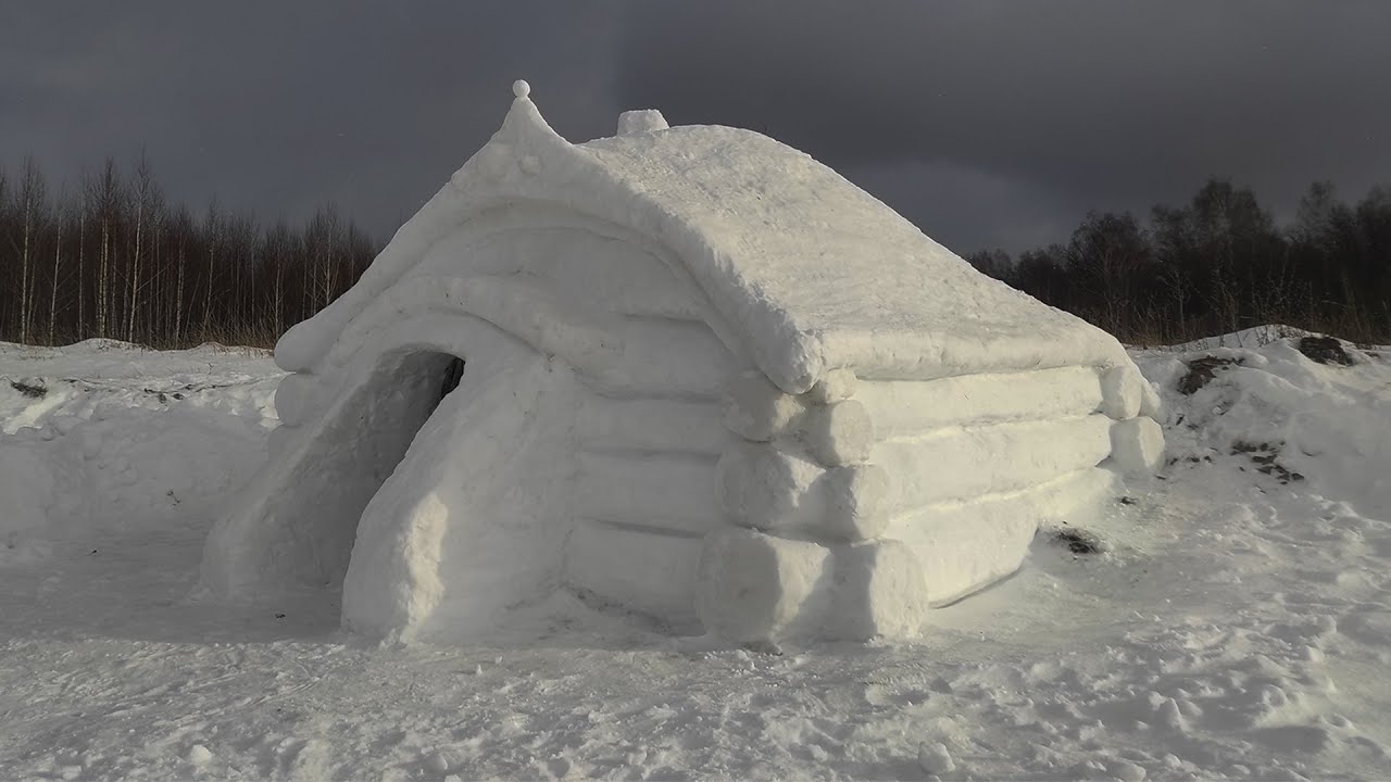 DIY house made of SNOW - Log house made of snow - I'm building a huge ...