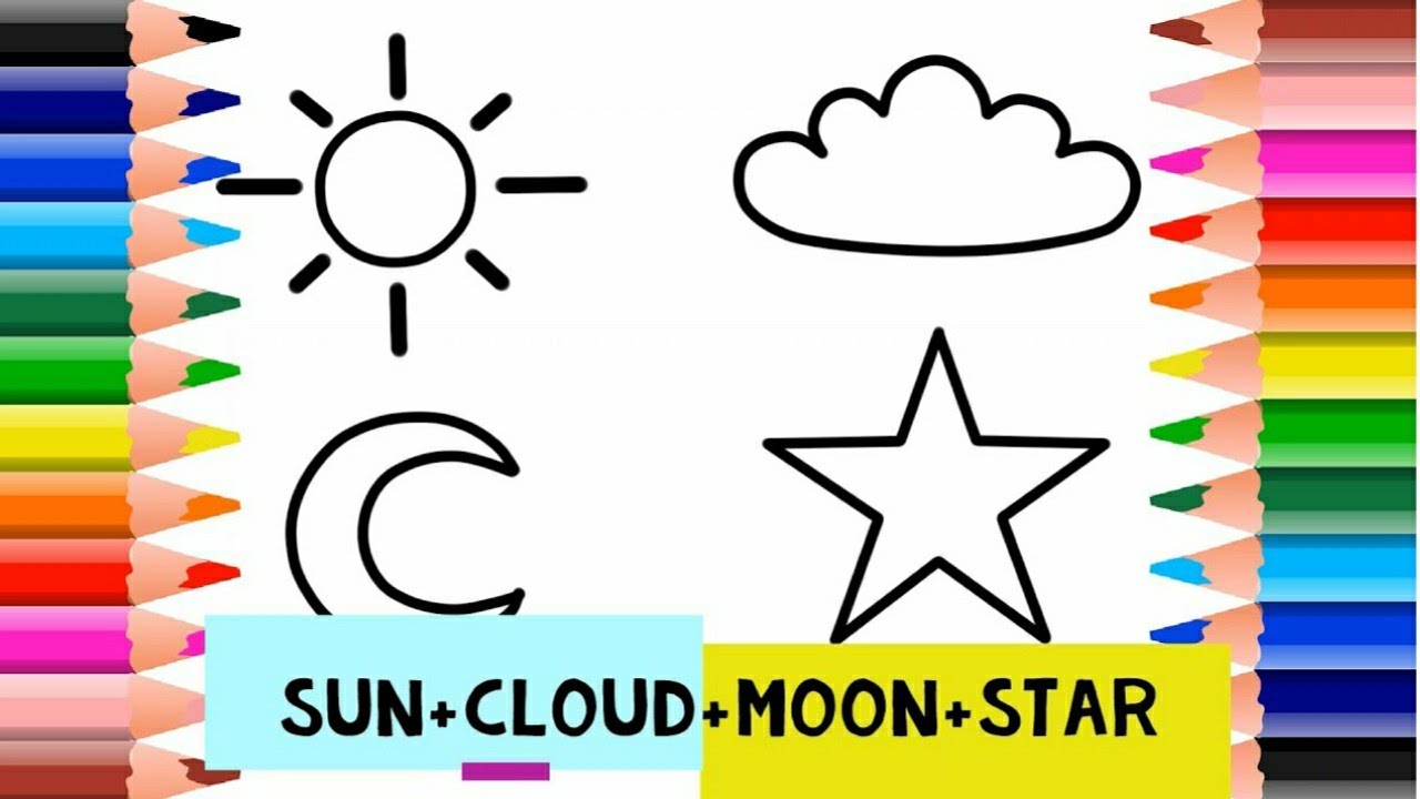 How To Draw Sun Cloud Moon and Star Drawing easy step by step Part 219 ...