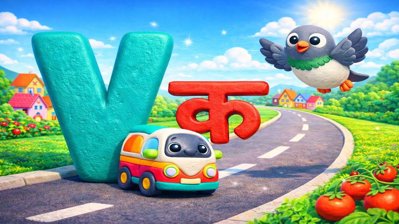 V is for Van 🚐 | Hindi Varnamala क से ज्ञ तक | English & Hindi Alphabet ...