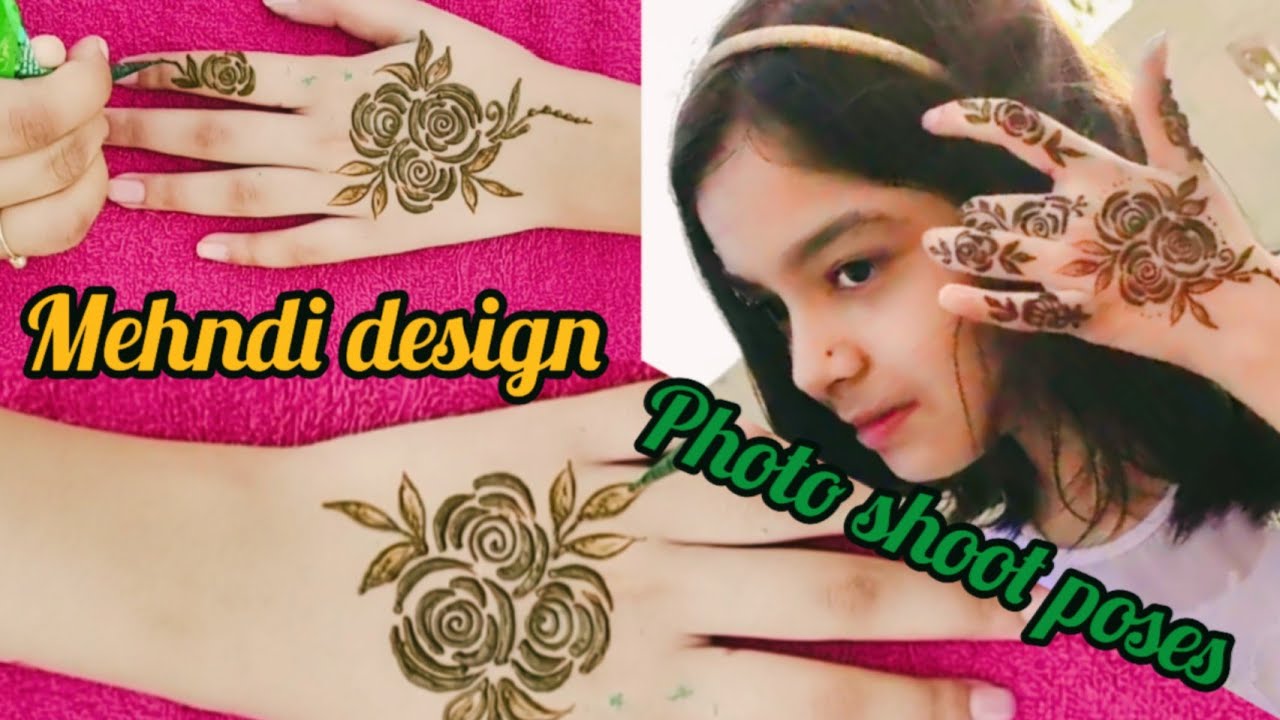 Bold floral mehndi design for beginner/ mehndi photo shoot poses for ...