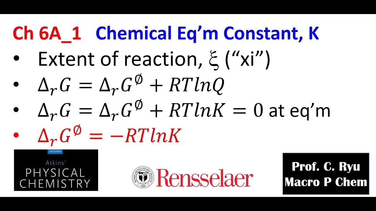 Ch06A 1 Equilibrium Constant, K from delta G = 0 - YouTube