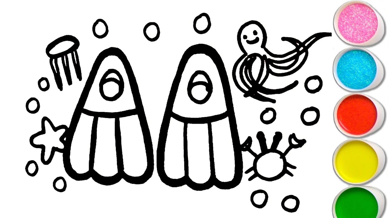Flippers Summer drawing , colouring and painting Flippers for kide ...