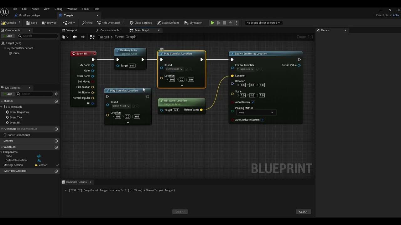 UE5 Blueprints Tutorial 063-3 Createa a node: Play Sound at Location - YouTube