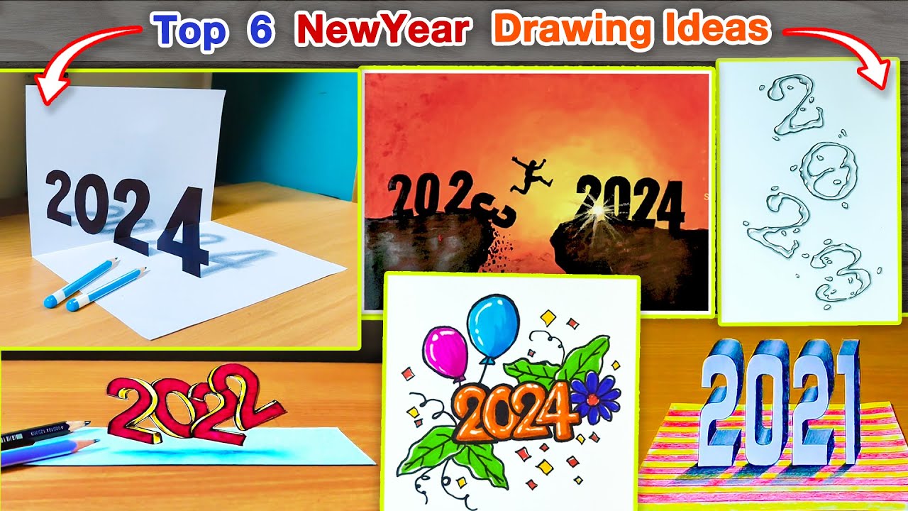 Top 6 Amazing Newyear Drawing Ideas (😍Happy New year Easy Drawing ...