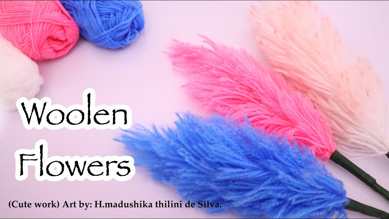 How to make a Woolen Flowers😍/Woolen flower making/wool craft idea ...