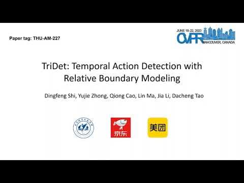 [CVPR 2023] TriDet: Temporal Action Detection with Relative Boundary Modeling - YouTube
