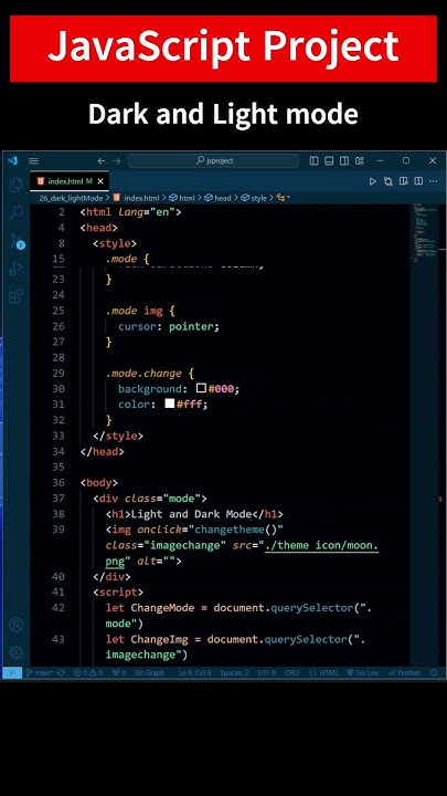 Create Dark and Light mode using html, CSS and JS | Day26 JavaScript Project | #coding - YouTube