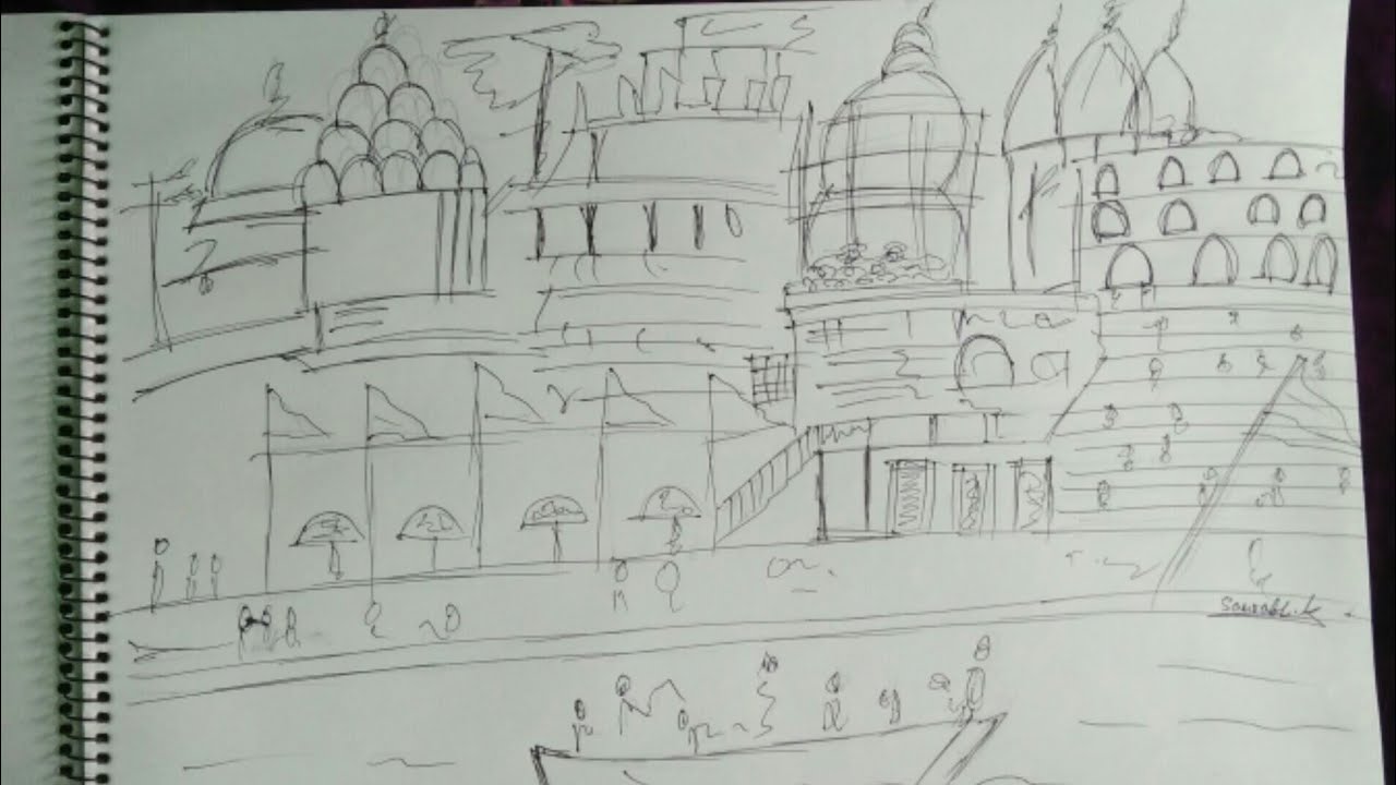 Ganga ghat pen drawing - YouTube