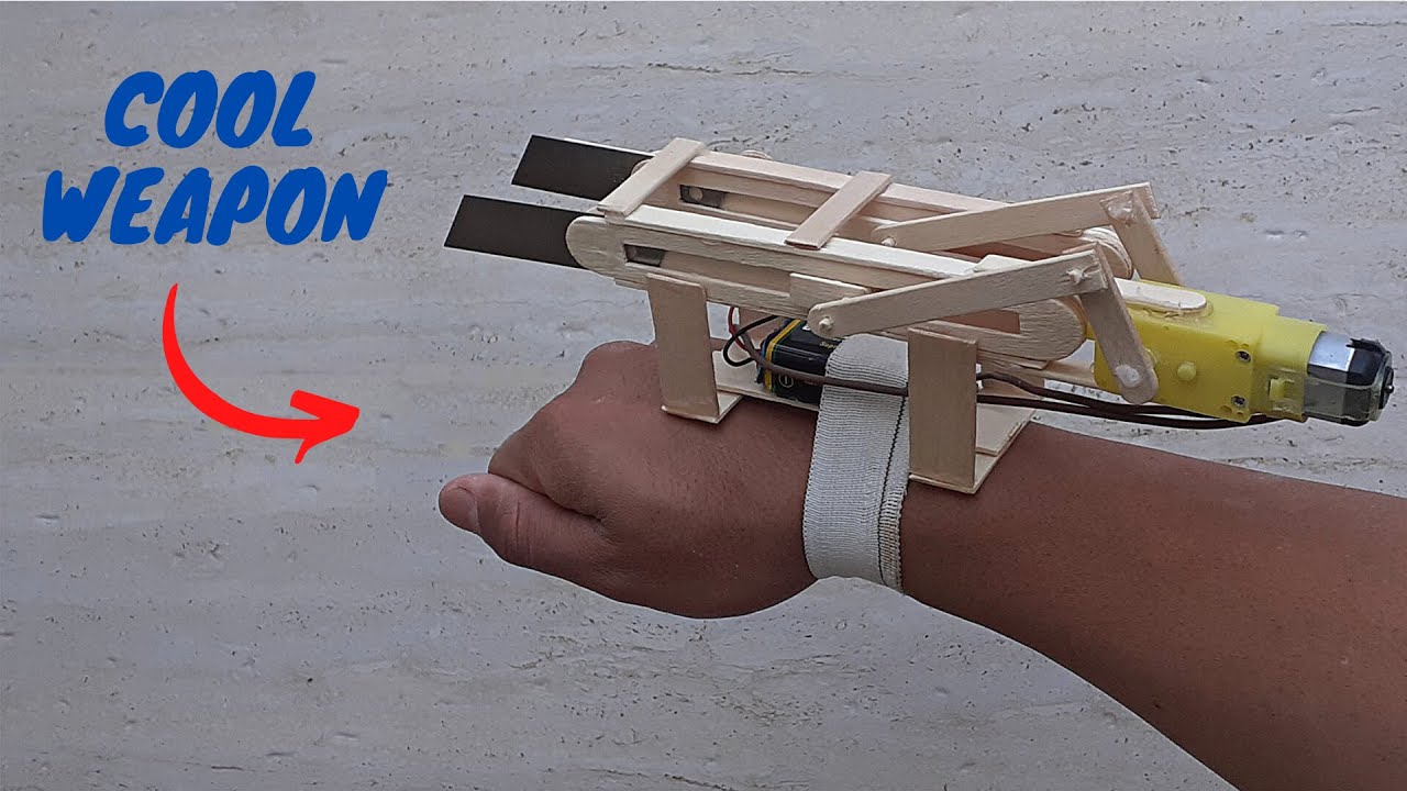 how to make a cool weapon with popsicle stick and dc motor - YouTube