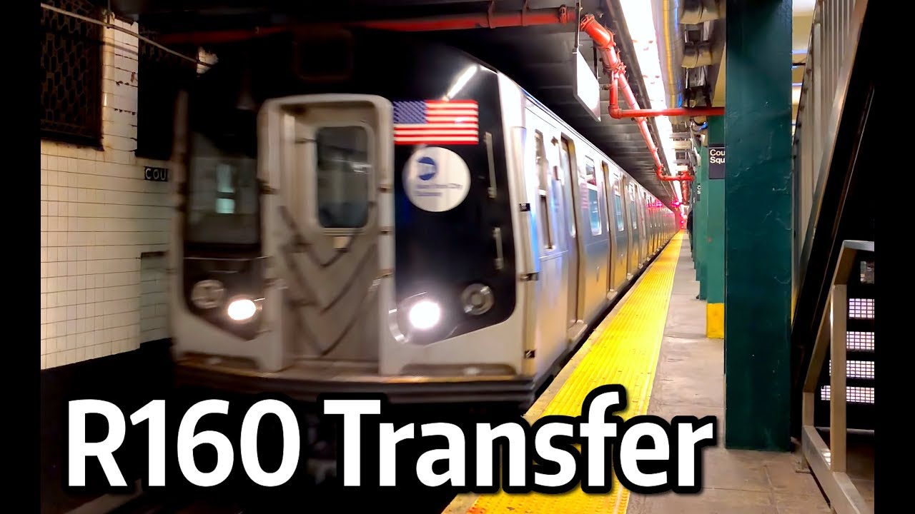 ⁴ᴷ 5-Car R160 Transfer passing Court Square on the G Line - YouTube