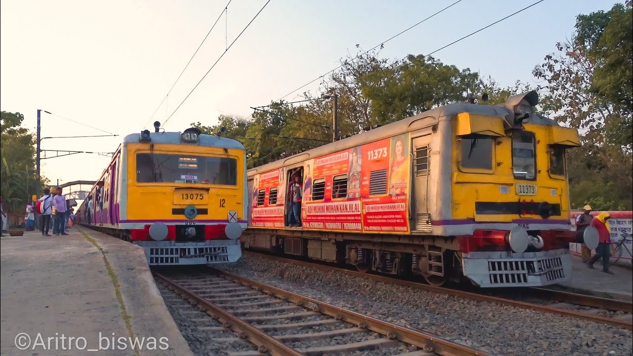 12 coach & 9 coach EMU local trains skipping Somra Bazar railway ...