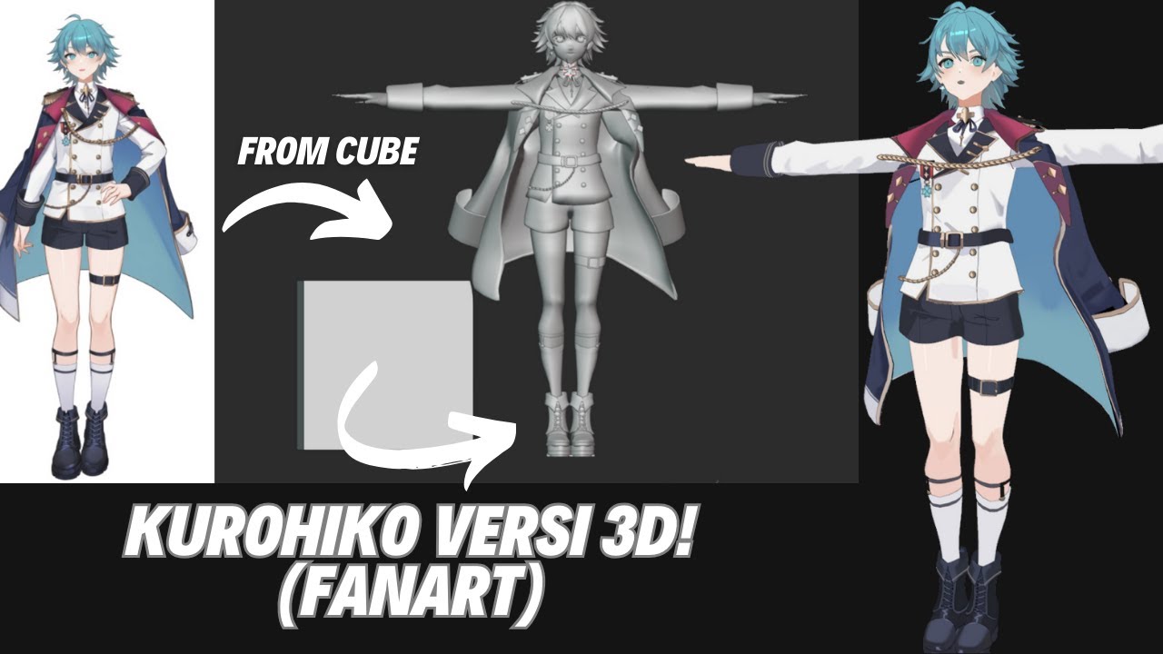 3D Vtuber Modeling (3D Kurohiko Fanart) PART 1 【VTUBER ID】 - YouTube