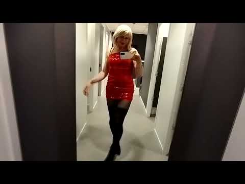 2023.01.20 TransPersoner Oslo Sparkly red mini dress👗 Nylon High heels Aurora Victoria Maxwell 🤗🥰💕🎉!