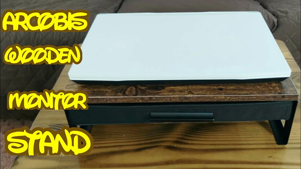 Arcobis Wooden Monitor Stand with fabric drawer - YouTube