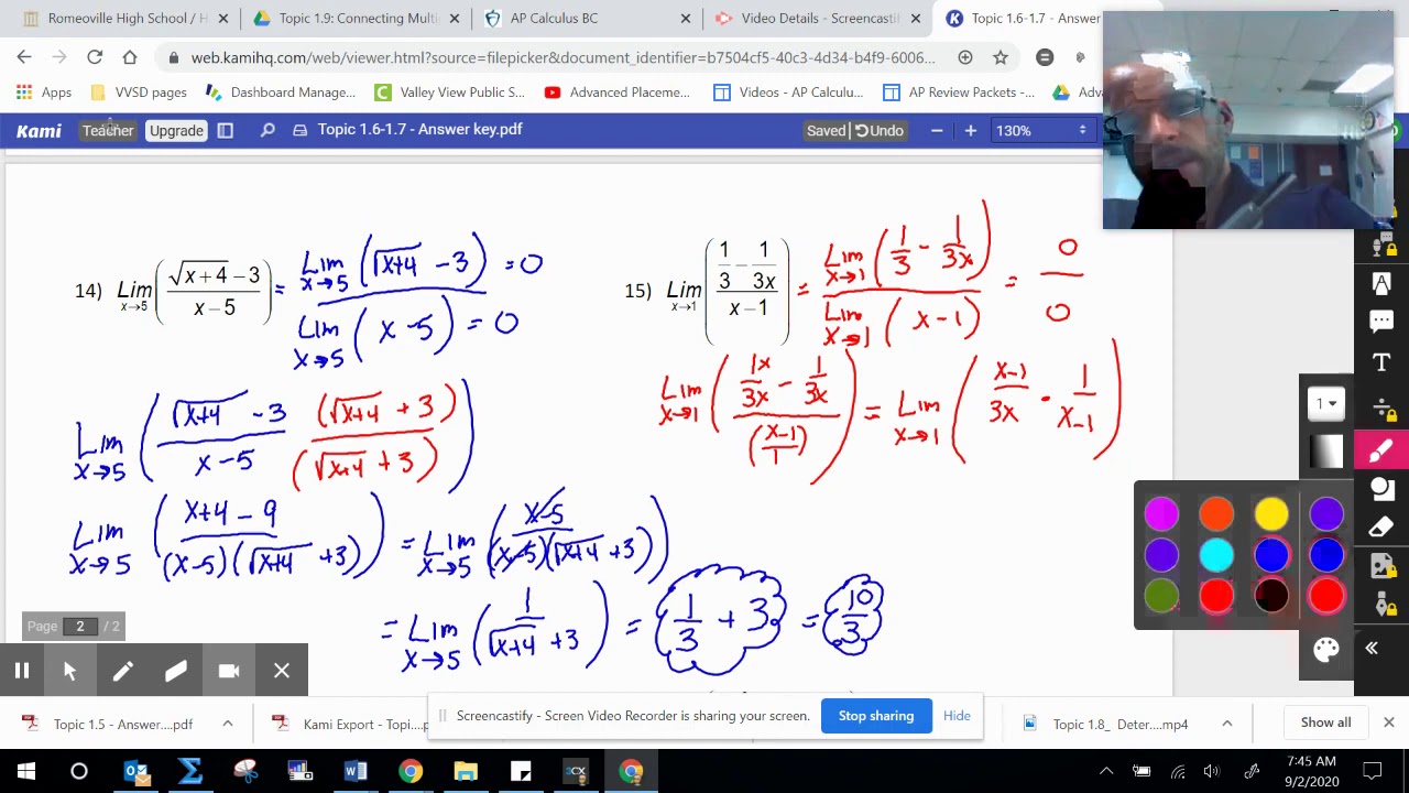Practice 1.6-1.7: Selecting Procedures and Determining Limit Value Algebraically - YouTube