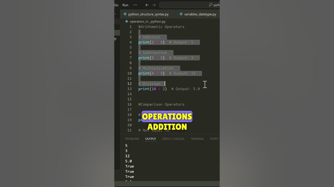 Operators in Python | by - Spidey 🕸️| |py-5| #education #programming #python #coding - YouTube