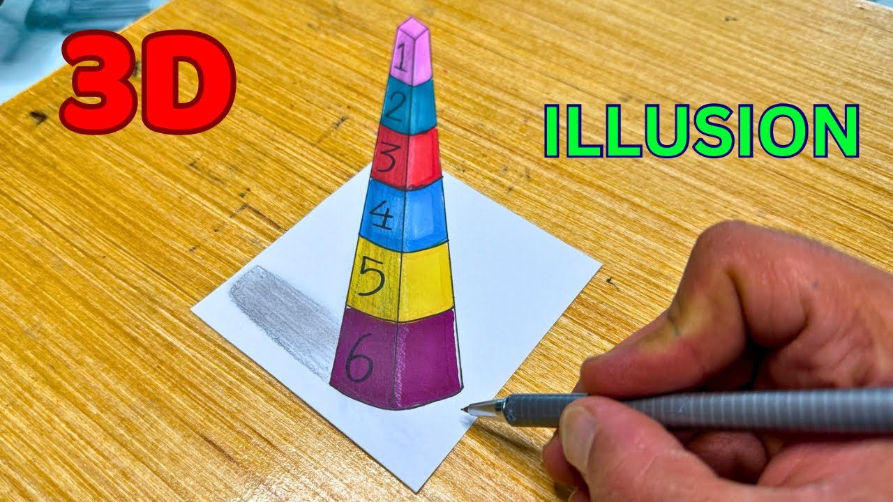 easy Trick art 3d drawing toy tower on paper for beginner - how to draw ...